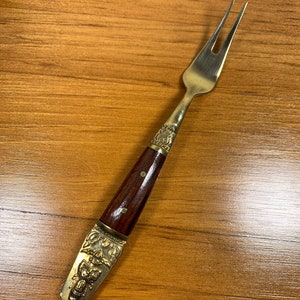 Set of 6 Two-pronged Small Forks Bronze and Wood Cocktail Forks From ...