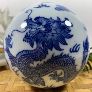 Vintage 4 Chinese Dragon Sphere or Ball White Porcelain With Cobalt ...
