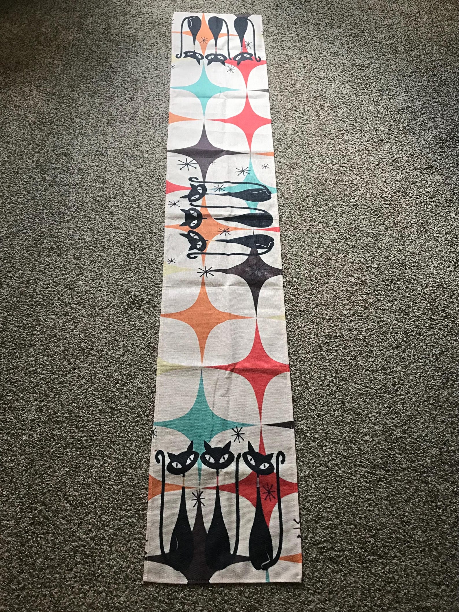 MCM Retro Atomic Cat Table Runner Starburst Design Cream, Orange , Teal ...