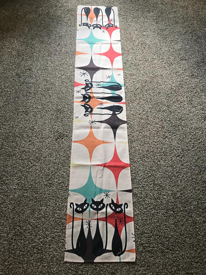 MCM Retro Atomic Cat Table Runner Starburst Design Cream, Orange , Teal ...
