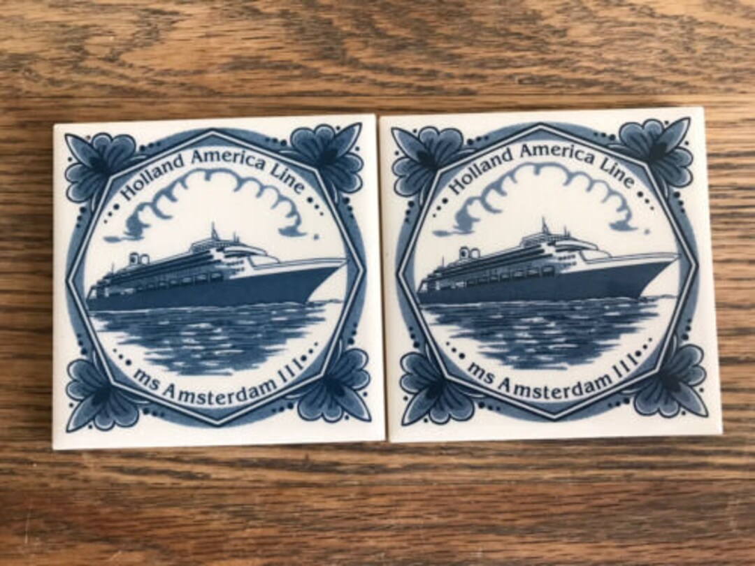 Set of 2 Holland America Line Delft Blue Coasters MS Amsterdam - Etsy