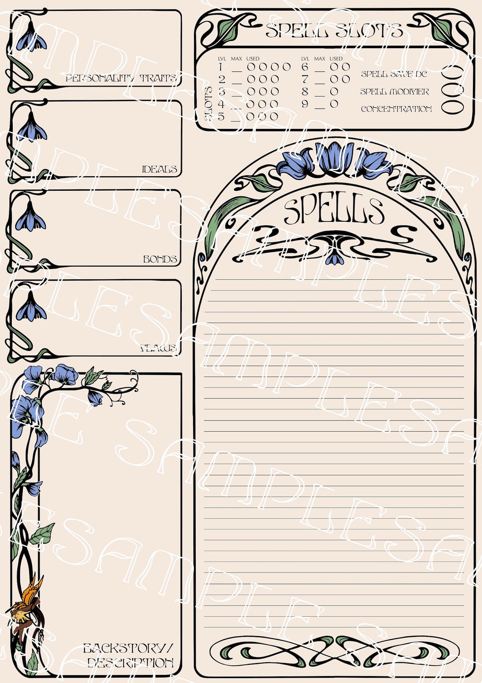 Art Nouveau DND 5e Character Sheet - Etsy