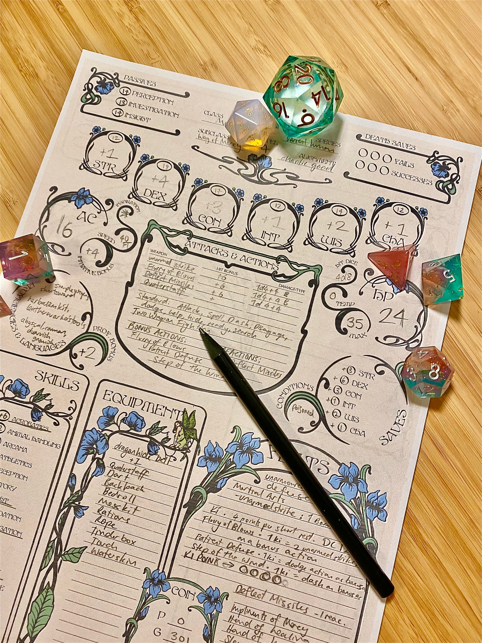 Art Nouveau DND 5e Character Sheet - Etsy