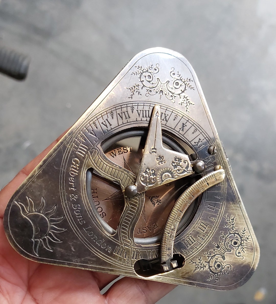 Antique Brass Triangle Sundial Compass Triangular Sundial Compass ...