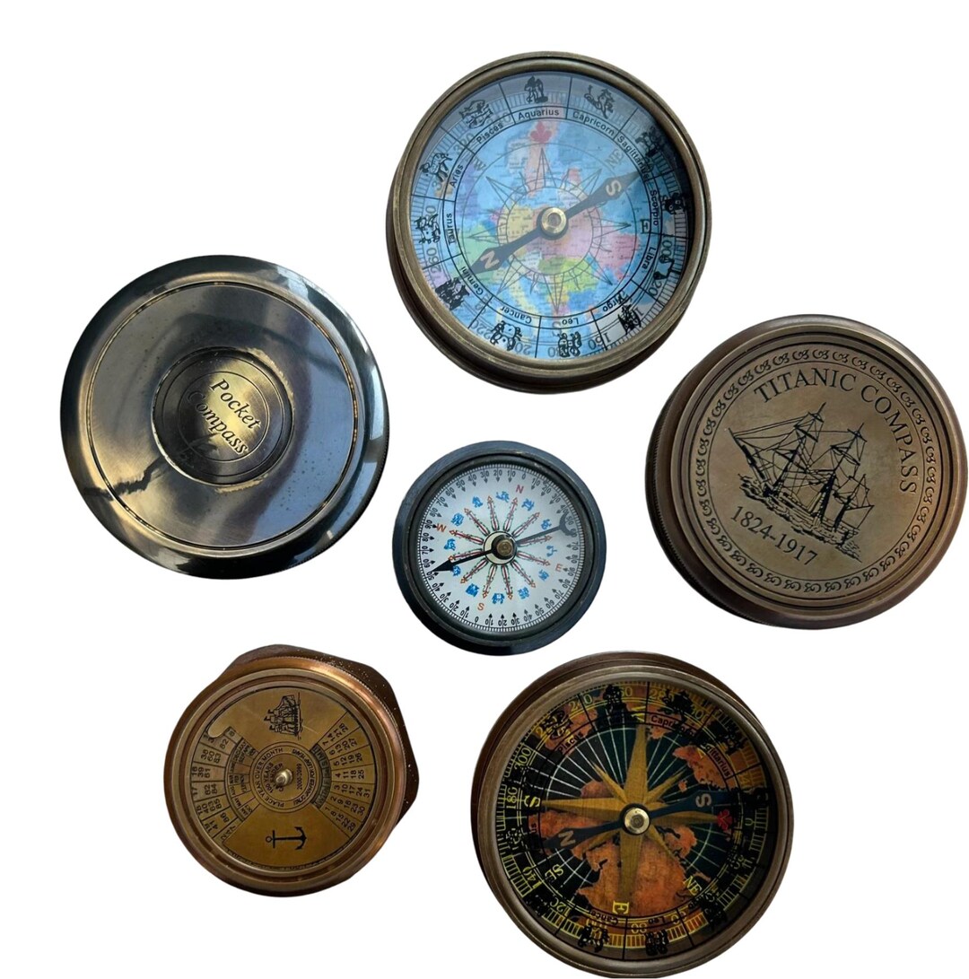 Brass Compasses 5-piece Combo Set Marine Directional Navigational Tool, Antique Brass Compasses ...