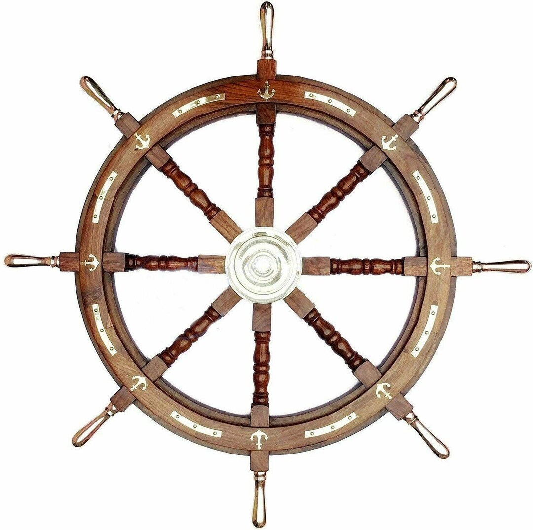 Wooden Ship Wheel With Brass Work, Ship Steering Wheel Wall Hanging ...