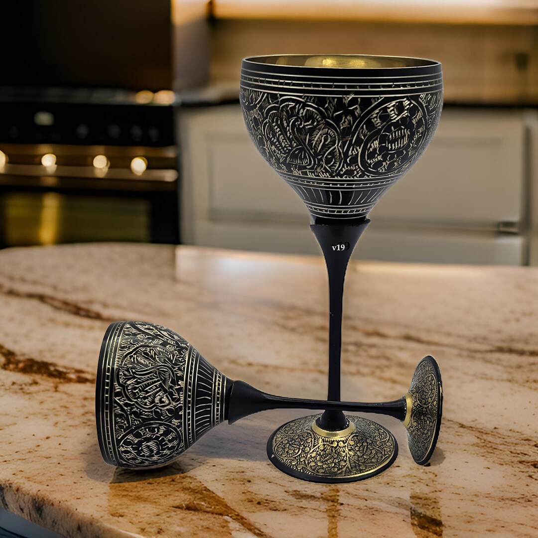 Handmade Royal Black King's Glass Vintage Engraving Goblet Premium ...