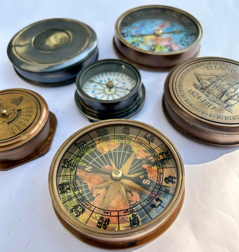Brass Compasses 5 Compass Combo Navigational Too Marine Directional Compass Home Decor Christmas ...