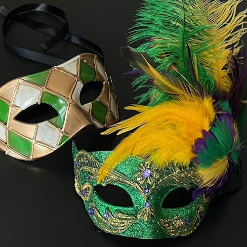 Green Gold Masquerade Mask Women Mask Feather Mask - Etsy
