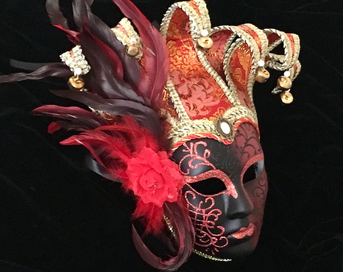 Red Masquerade Mask, Women Feather Mask, Women Halloween Mask, Feather ...