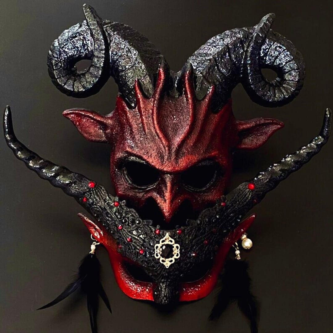 Black & Red Horned Masquerade Mask: Halloween Party Animal - Etsy