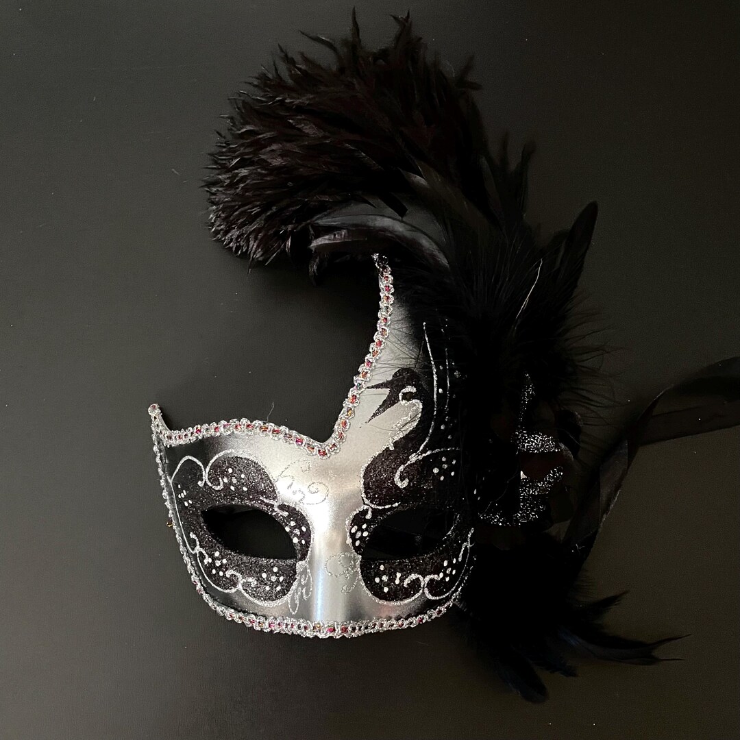 Black Silver Masquerade Mask: Swan Feather Mask - Etsy