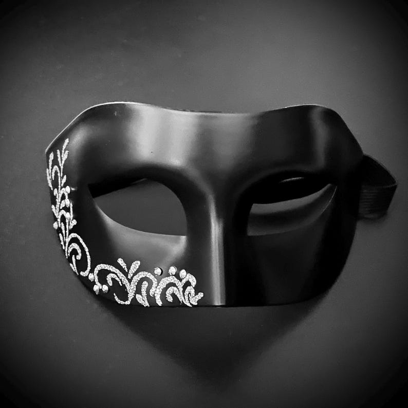 Black Silver Glitter Masquerade Mask: Rhinestone Lace, Party Ball - Etsy