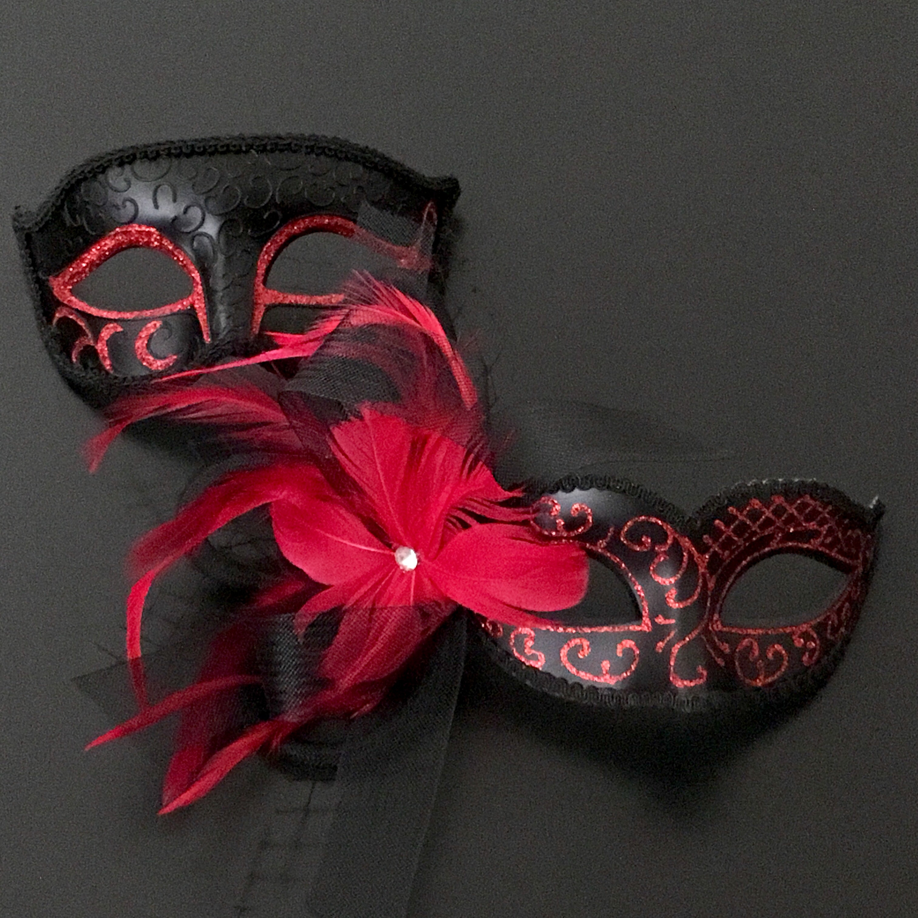 Black Red Masquerade Mask Women Feather Mask Halloween Party | Etsy