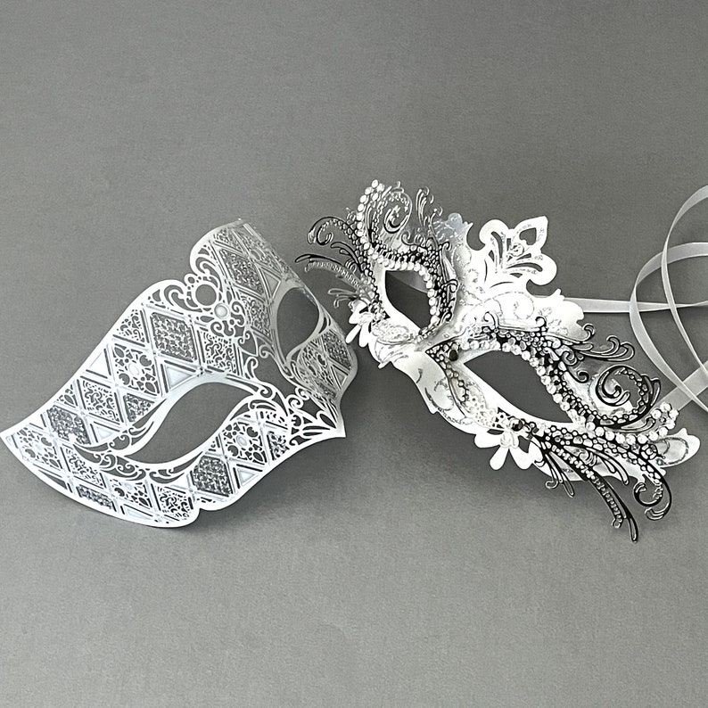 White Silver Masquerade Mask Women Mask Ball Party Mask | Etsy