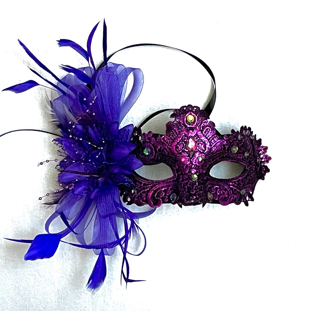 Purple Masquerade Mask, Women Feather Mask, Women Floral Mask ...
