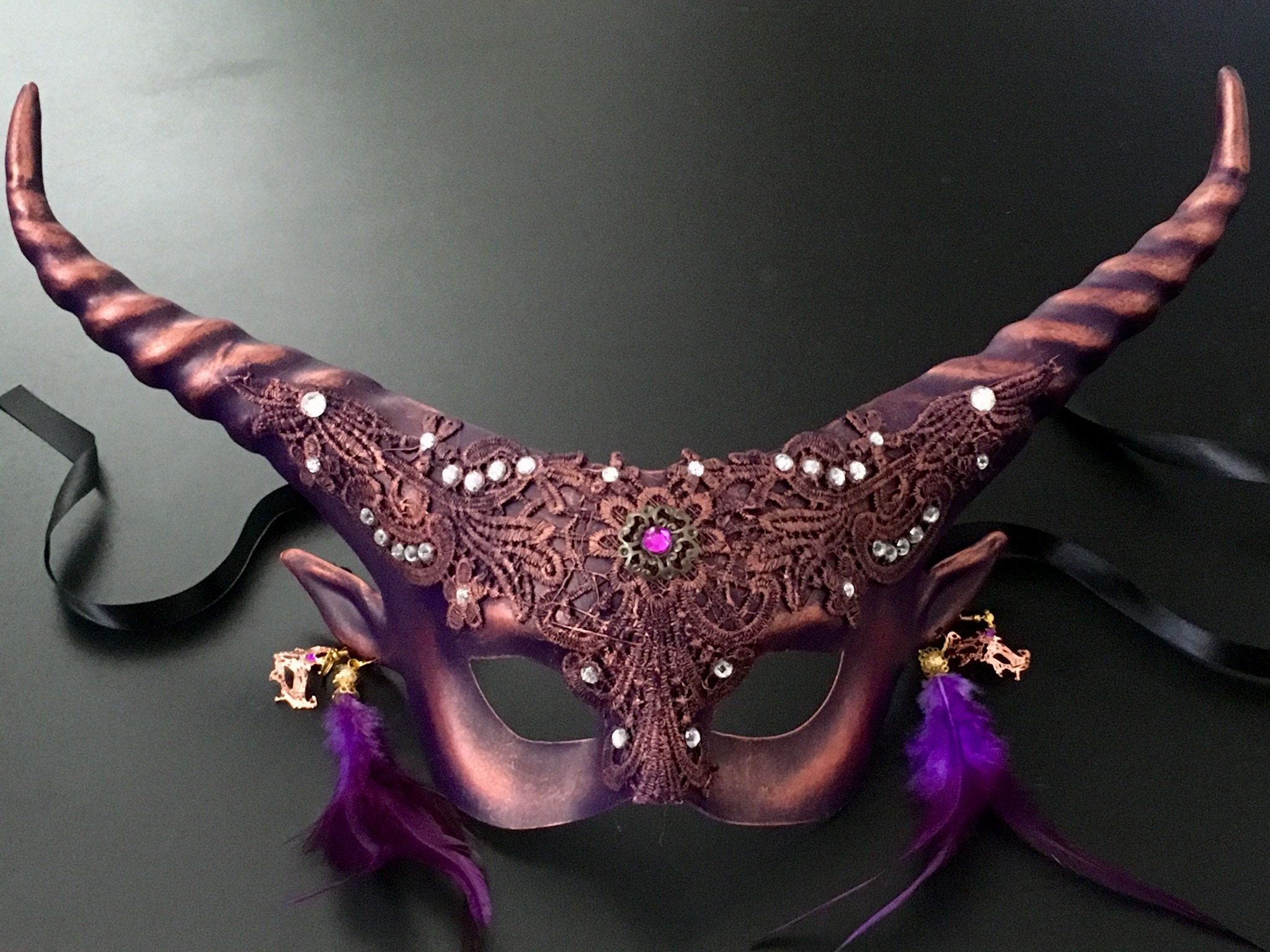 Purple Gold Masquerade Mask Jolly Jester Mask Women Horns - Etsy