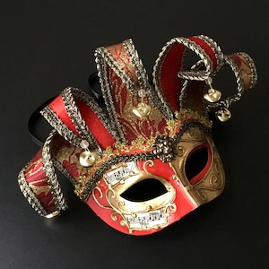 Red Gold Masquerade Mask Set: Jester & Venetian Masks - Etsy