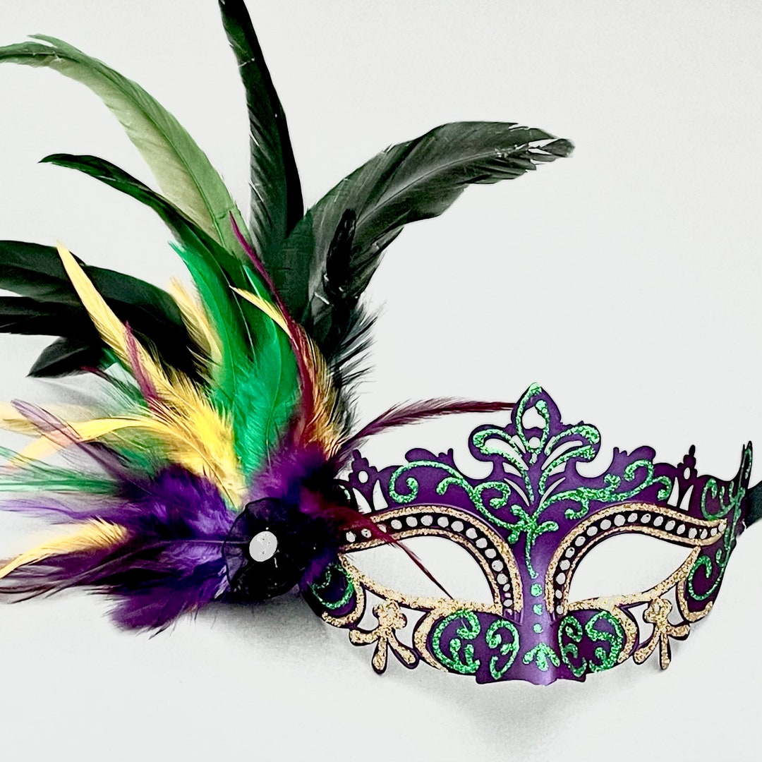 Purple Green Feather Masquerade Mask: Mardi Gras Ball Mask - Etsy