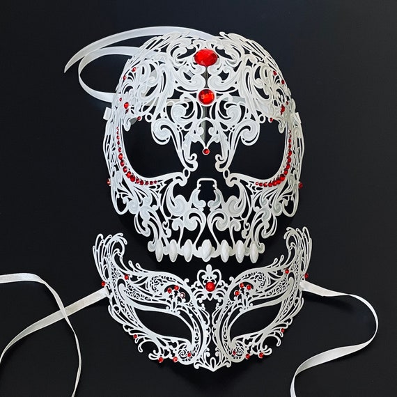 White Masquerade Mask White Skull Mask Women Mask Metal | Etsy