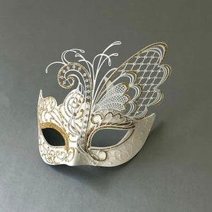 Gold White Masquerade Mask, Gold White Venetian Mask, White Gold ...