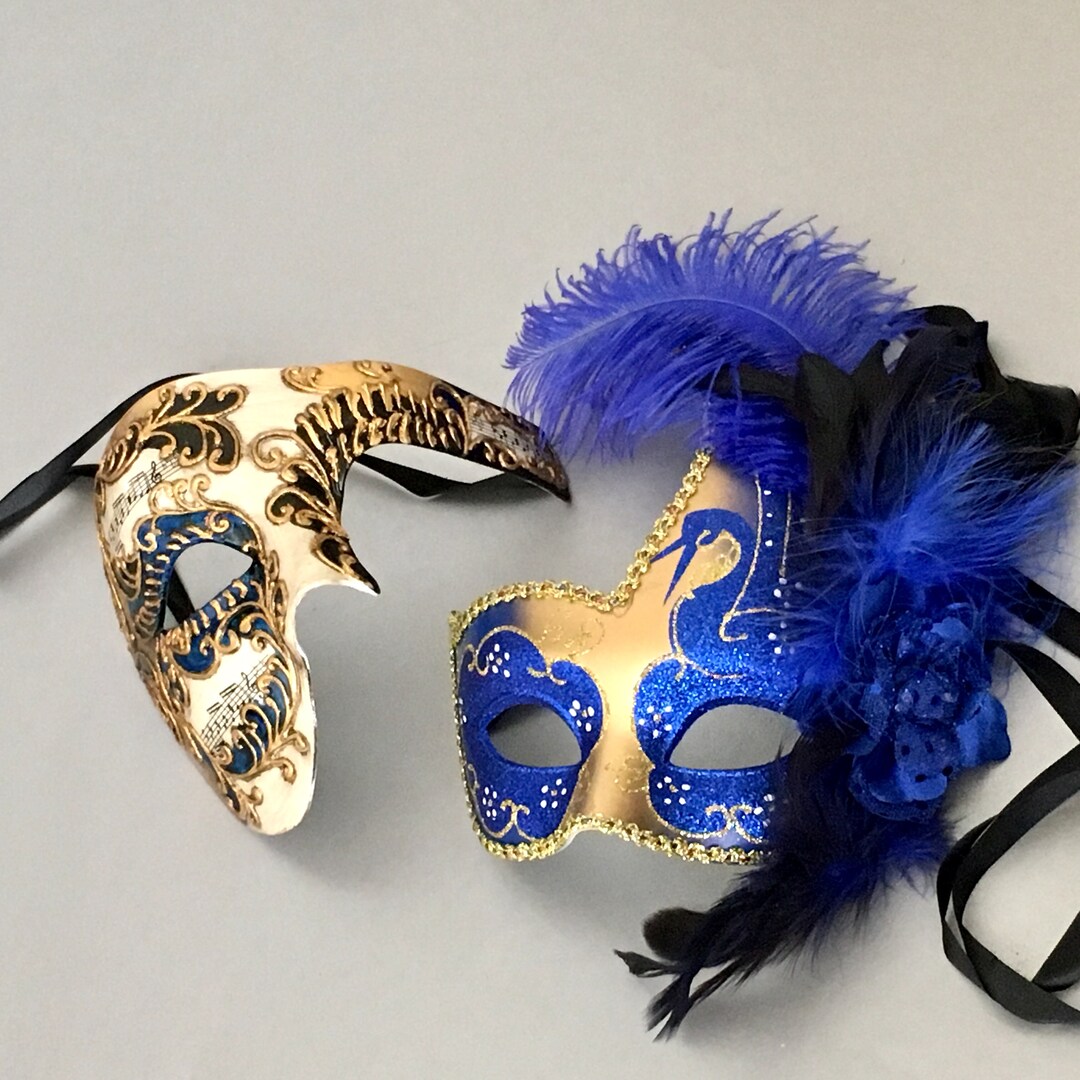 Blue Masquerade Mask, Women Feather Mask, Blue Feather Mask, Phantom ...