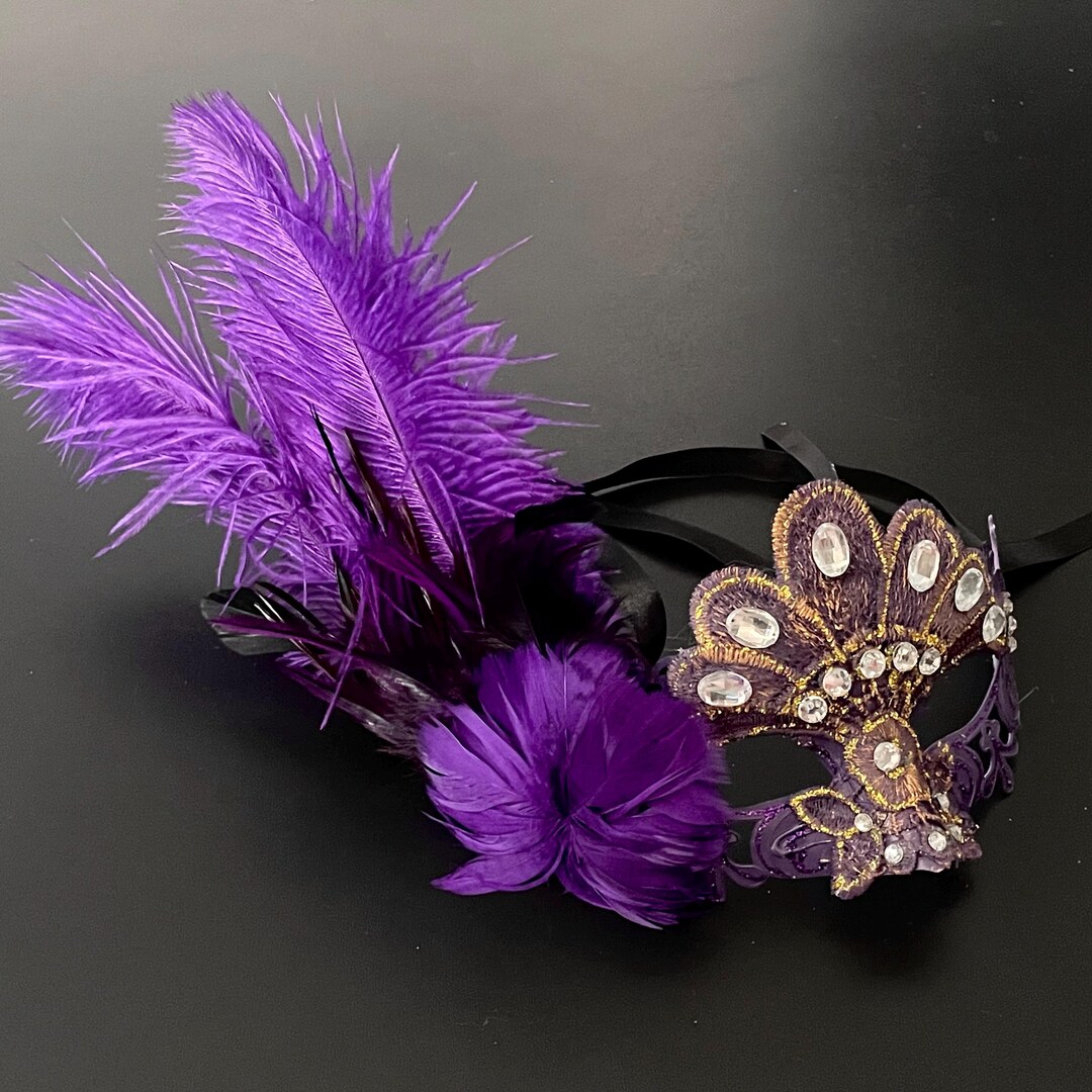 Purple Masquerade Mask, Women Mask, Feather Mask, Wedding Mask ...