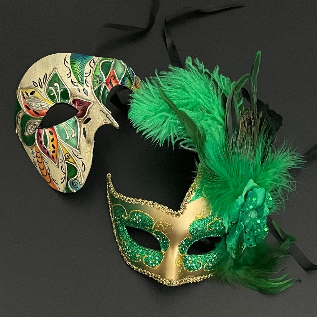 Green Masquerade Mask, Women Feather Mask, Ball Party Mask, Anniversary ...