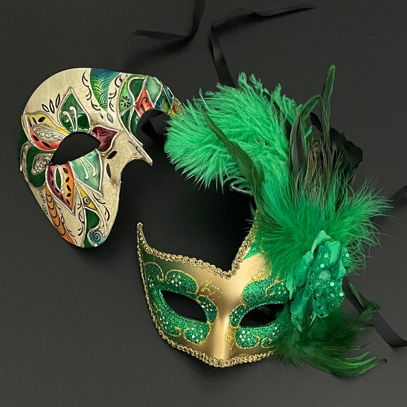 Green Masquerade Mask Women Feather Mask Ball Party Mask - Etsy