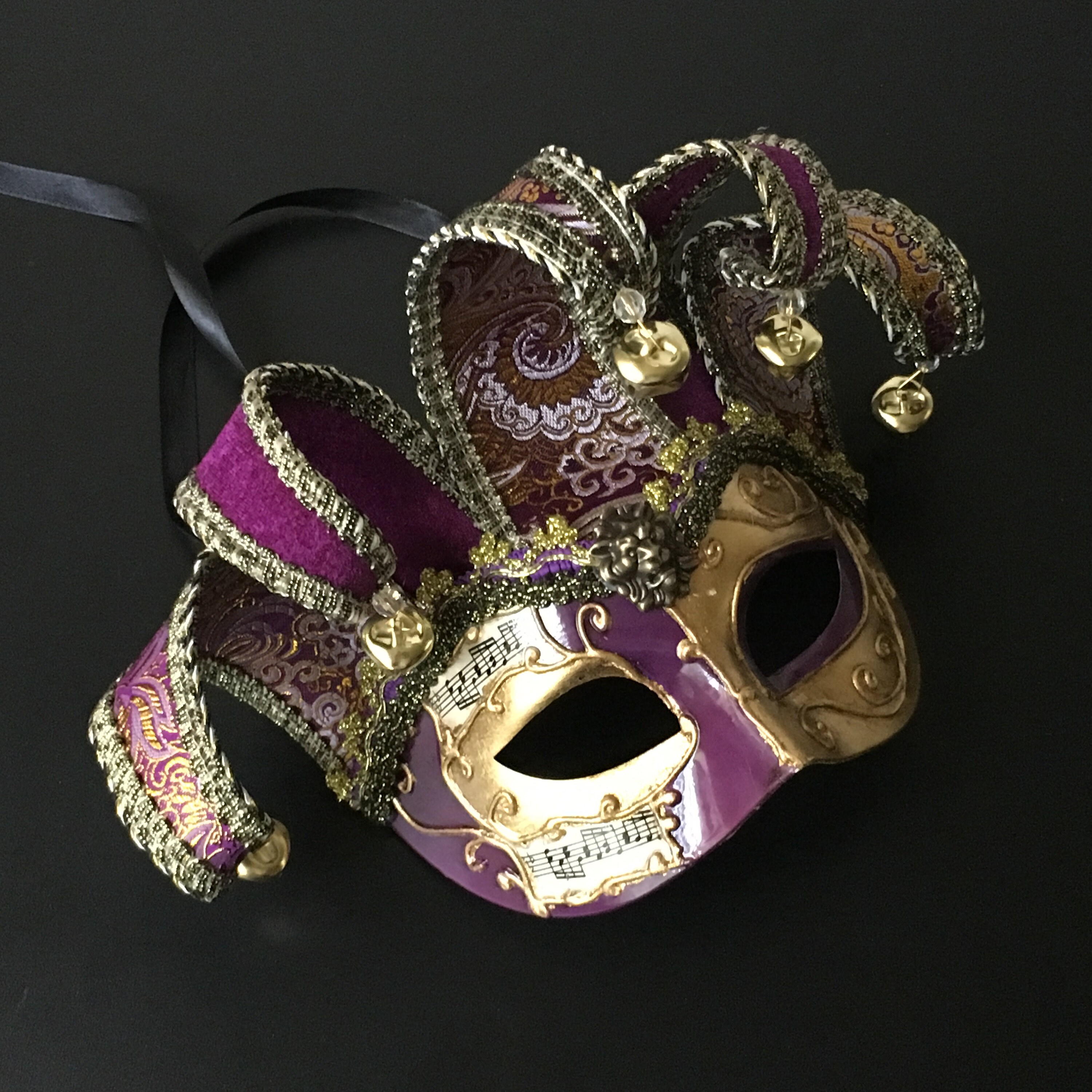 Purple Gold Masquerade Mask Jolly Jester Mask Women Horns - Etsy