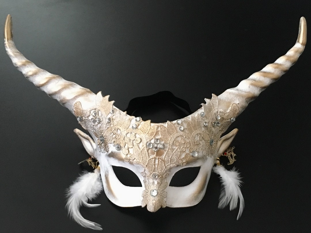 White Gold Horned Masquerade Mask: Women's Animal Mask - Etsy