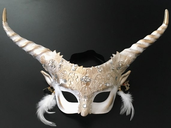 White Gold Masquerade Mask Women Horns Mask Halloween Mask - Etsy