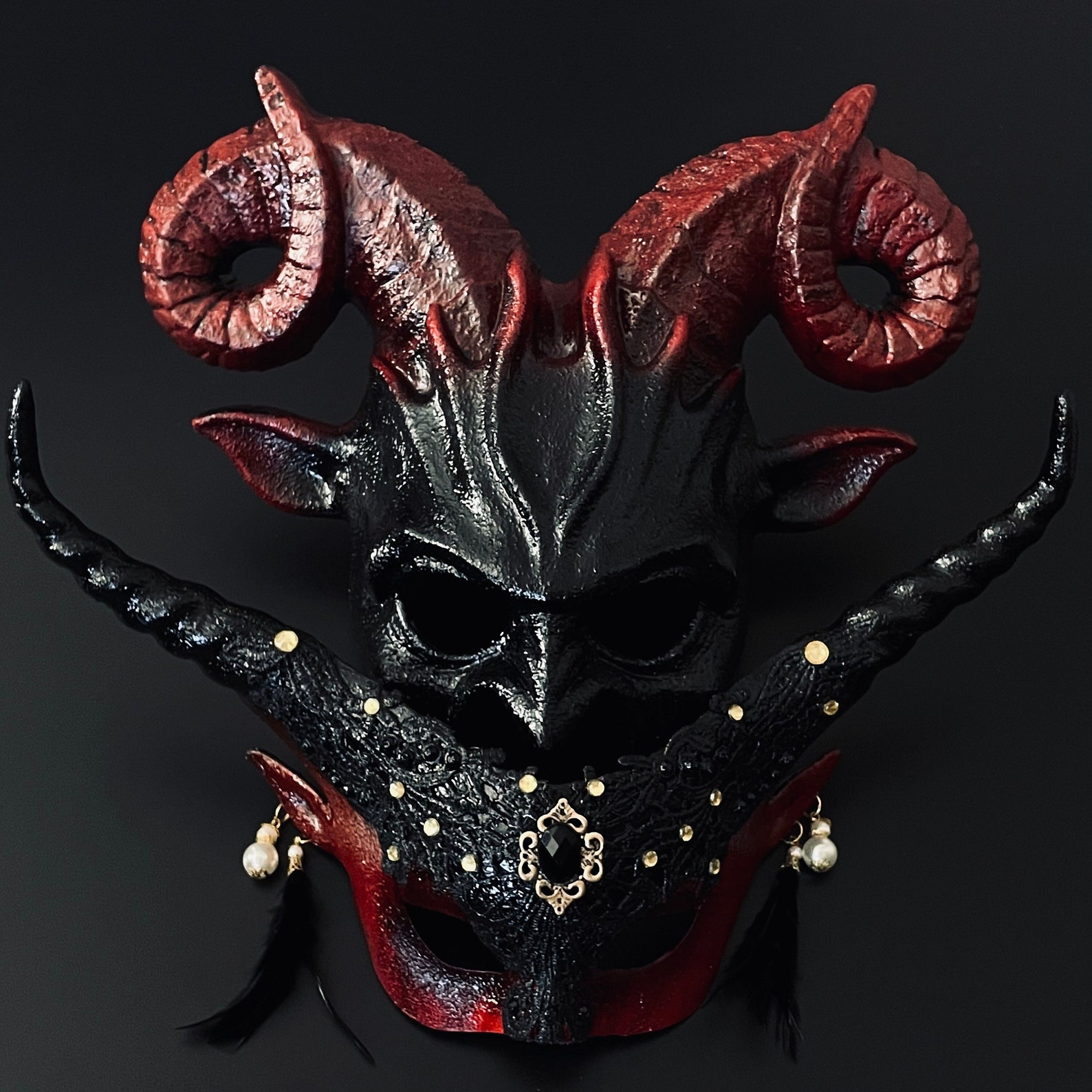 Black Red Masquerade Mask Animal Mask Horns Mask Party - Etsy