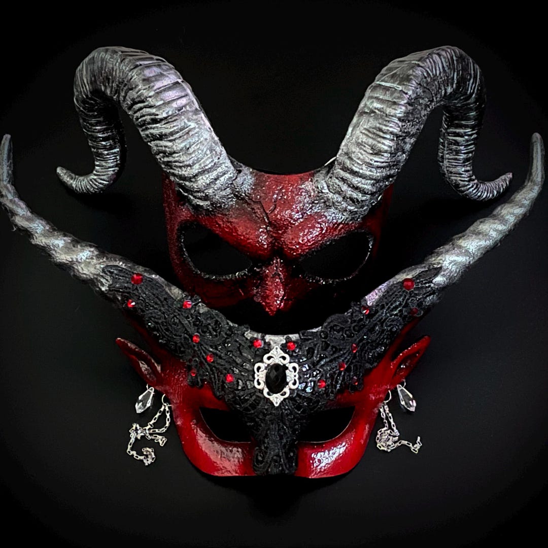 Gothic Devil Horn Masks – Red & Black Couple Masquerade Set - Etsy