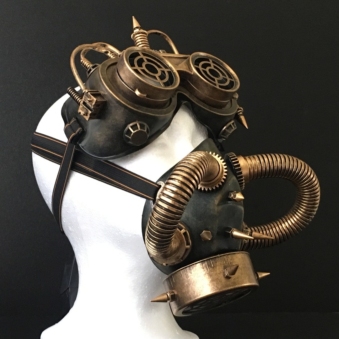 Black & Gold Faux Gas Mask With Goggles: Halloween Costume Mask - Etsy