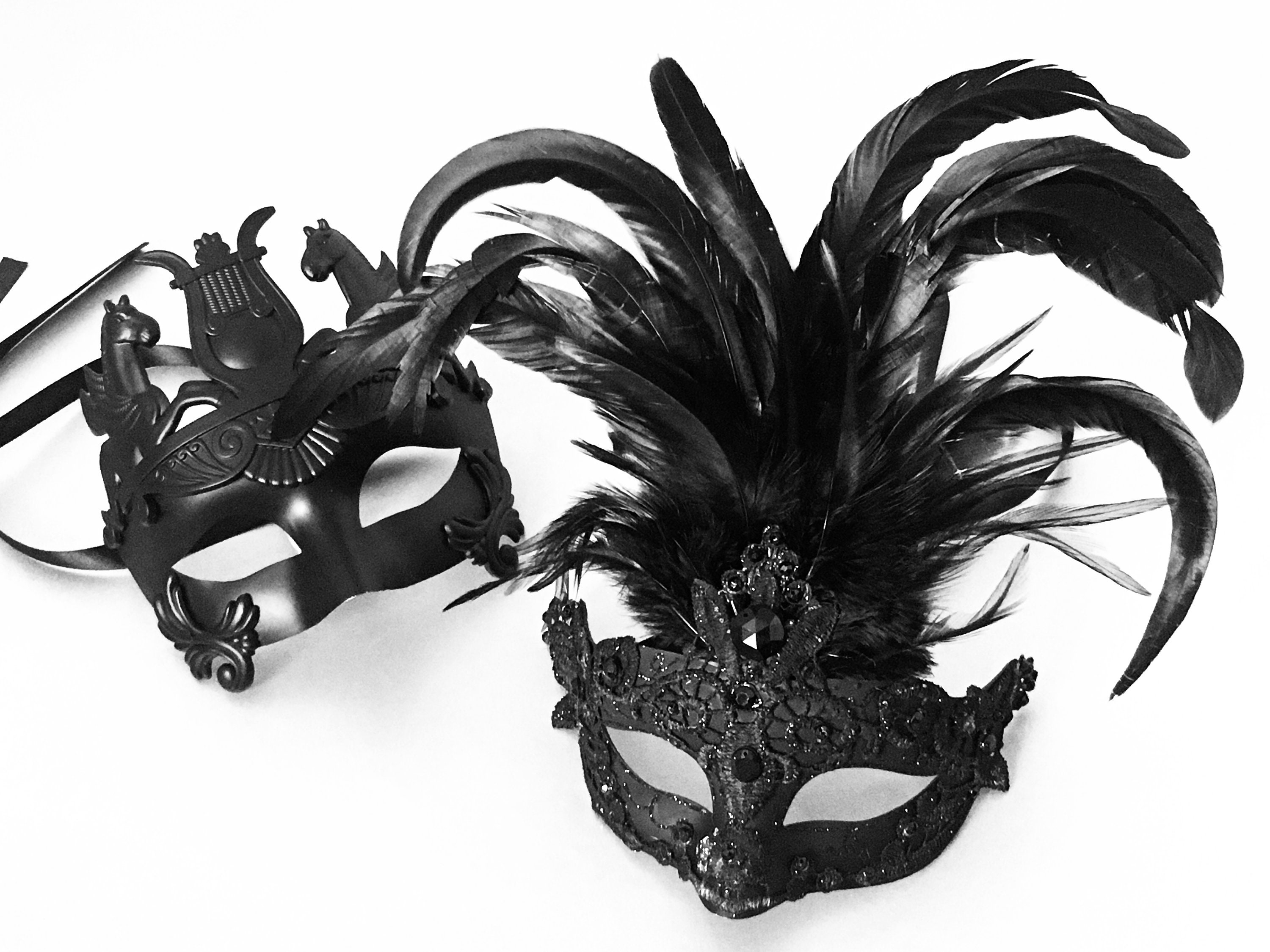 Black Masquerade Mask Black Feather Women Mask Black Couple - Etsy