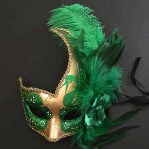 Green Masquerade Mask, Women Feather Mask, Ball Party Mask, Anniversary ...