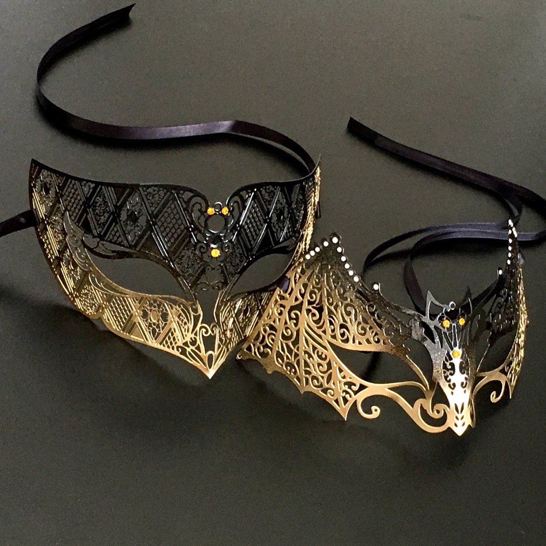 Black Gold Masquerade Mask, Halloween Bat Couple Masks, Halloween Mask ...