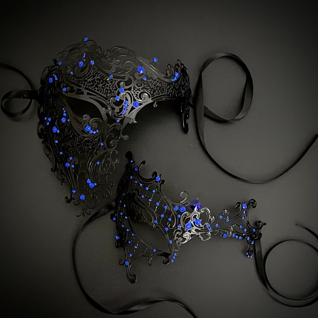 Black Blue Masquerade Mask, Ball Mask, Anniversary Mask, Wedding Mask ...