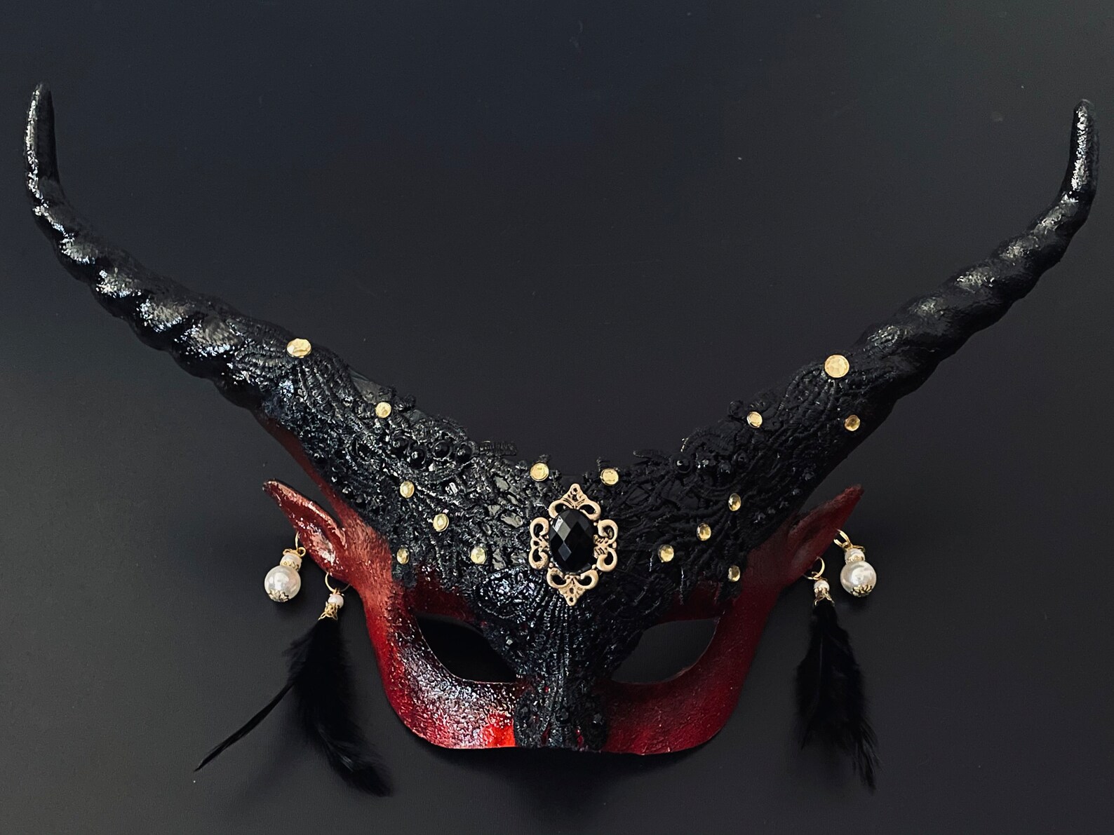 Black Red Masquerade Mask Animal Mask Horns Mask Party - Etsy