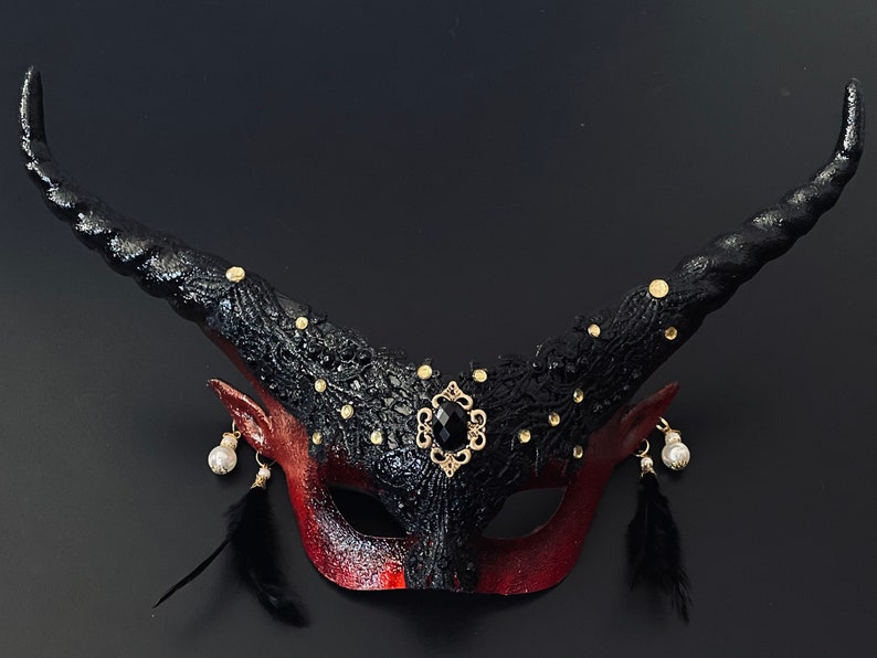 Black Red Masquerade Mask Animal Mask Horns Mask Party - Etsy