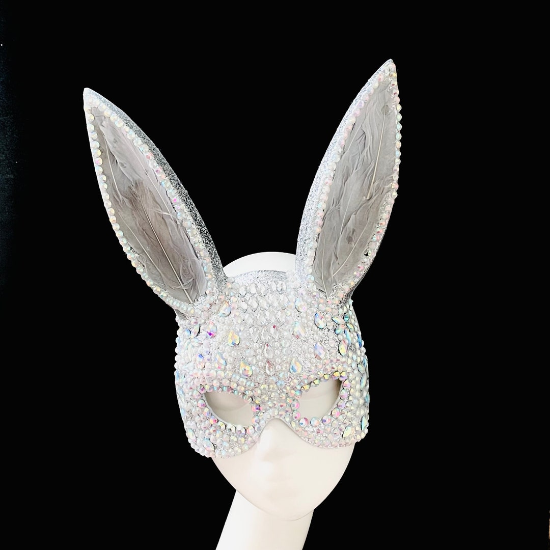 White Silver Bunny Masquerade Mask, Bunny Mask, Women Mask, Bunny Women ...