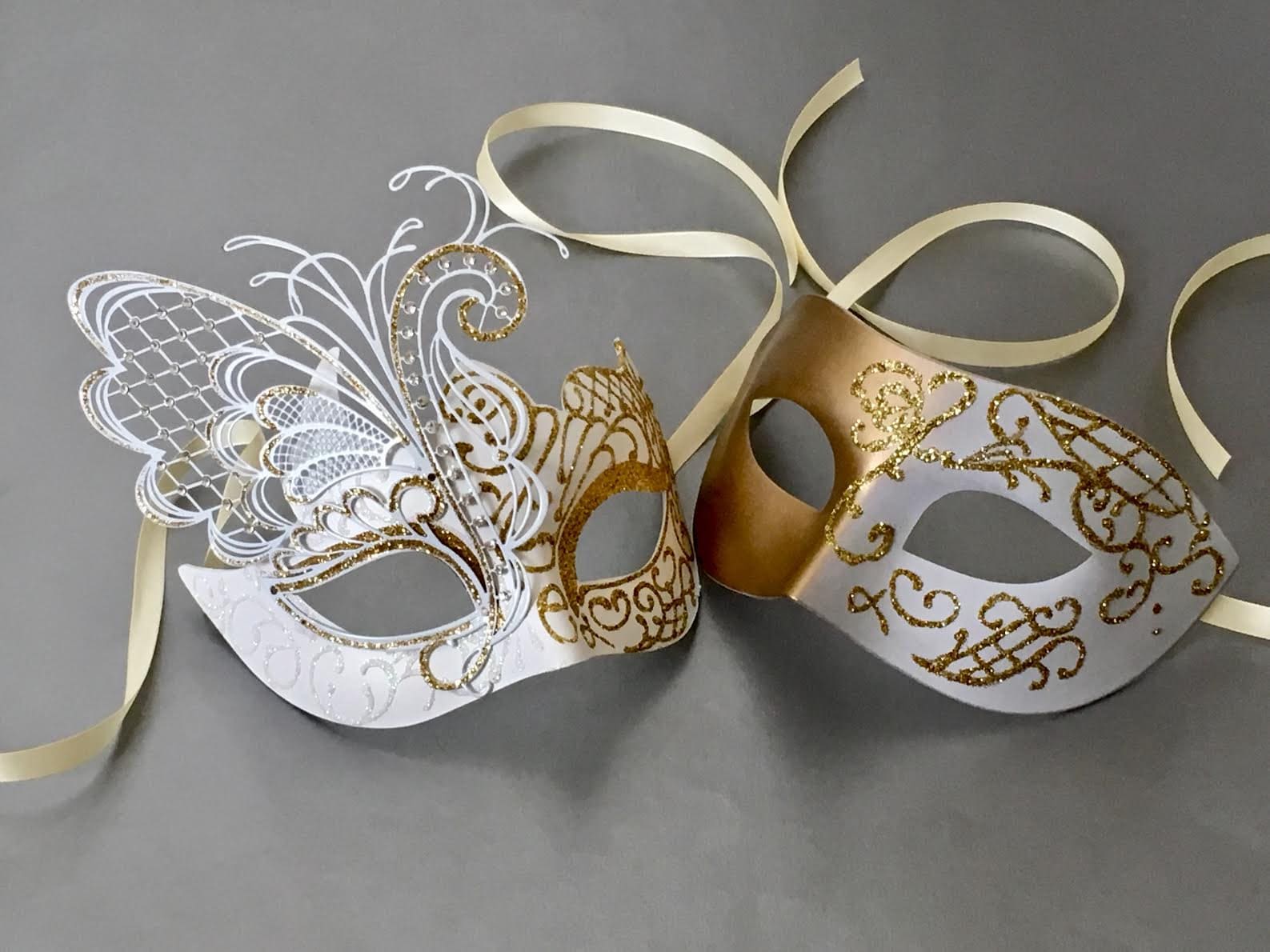 Gold White Masquerade Mask Gold White Venetian Mask White - Etsy