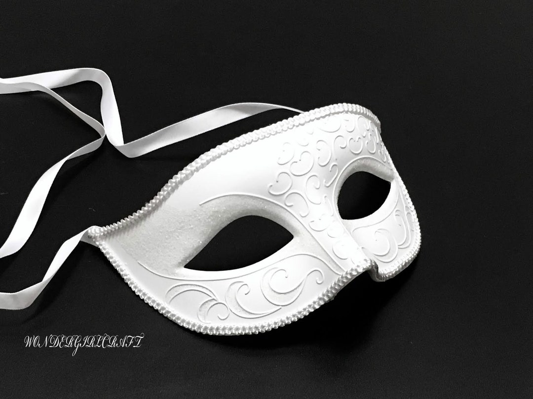White Masquerade Mask, White Men Mask, Party Event Mask, Carnival Ball ...