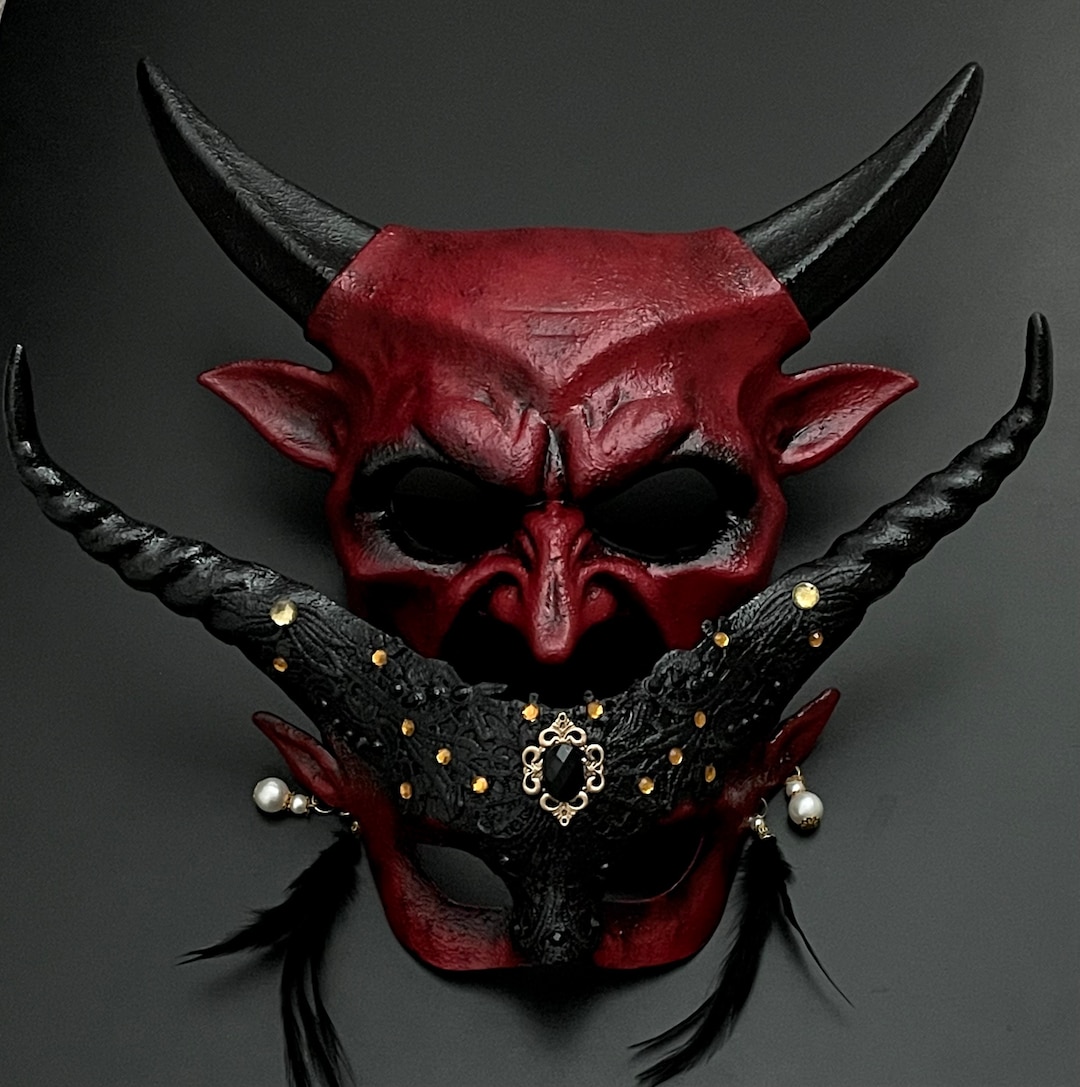 Black & Red Horned Masquerade Mask: Halloween Party Mask - Etsy