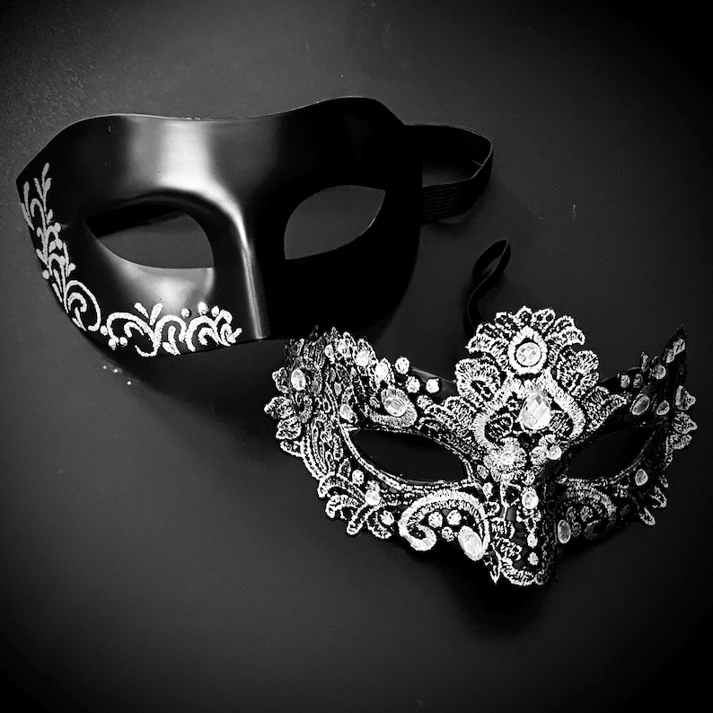 Black Silver Glitter Masquerade Mask: Rhinestone Lace, Party Ball - Etsy