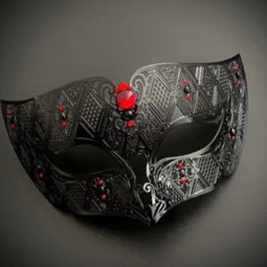 Black Red Masquerade Mask, Metal Mask, Mens Mask, Halloween Mask ...