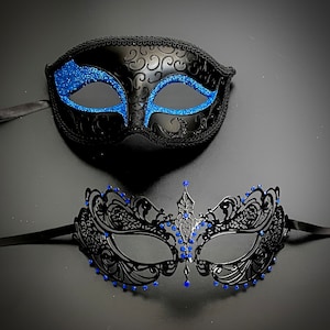 Black Blue Masquerade Mask, Women Mask, Mens Mask, Metal Mask ...