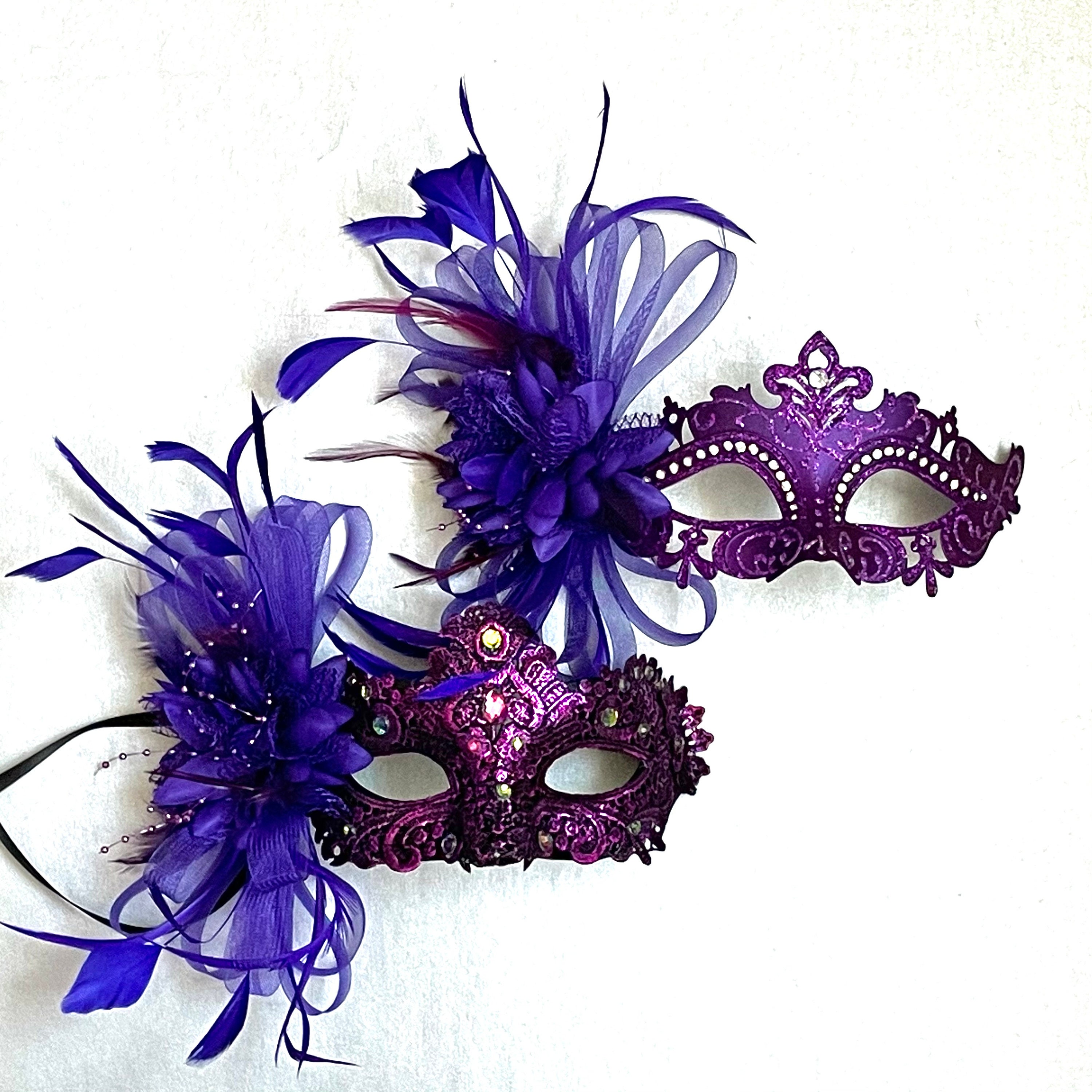 Purple Masquerade Mask Women Feather Mask Women Floral Mask - Etsy