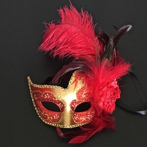 Red and Gold Feather Masquerade Mask: Venetian Carnival Ball - Etsy